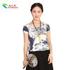 Chinese Culture Pattern Womens Casual Blouses T Shirt For Summer Beach Garden