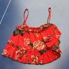 Sexy Printed Sleeveless Halter Crop Top S-XXXL Size , Ruffles Decoration