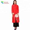 Red Single Breasted Ladies Cotton Clothing Cotton Padded Embroidered Winter Coats