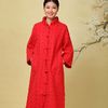 Red 100% Cotton Long Chinese Coat , Traditional Chinese Winter Jacket