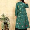 Women Long Padded Embroidered Winter Coats Traditional Style With Single Breasted