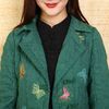 Women Long Padded Embroidered Winter Coats Traditional Style With Single Breasted