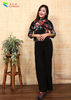 Black Asian Tradition Chinese Cheongsam Top , Traditional Linen Blouse Top With Flower