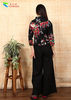 Black Asian Tradition Chinese Cheongsam Top , Traditional Linen Blouse Top With Flower