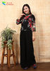 Black Asian Tradition Chinese Cheongsam Top , Traditional Linen Blouse Top With Flower