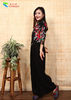 Black Asian Tradition Chinese Cheongsam Top , Traditional Linen Blouse Top With Flower