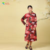Red Cotton Winter Coats , Cotton Padded Floral Print Coats Chinese Style