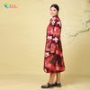 Red Cotton Winter Coats , Cotton Padded Floral Print Coats Chinese Style