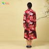 Red Cotton Winter Coats , Cotton Padded Floral Print Coats Chinese Style