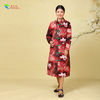 Red Cotton Winter Coats , Cotton Padded Floral Print Coats Chinese Style