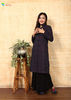 Navy Blue Ladies Long Black Chinese Jacket Double Layer With Stand Collar