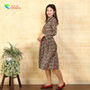 Square Pocket Ladies Long Sleeve Dresses Flower Base Drawstring Waist Design