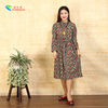 Square Pocket Ladies Long Sleeve Dresses Flower Base Drawstring Waist Design