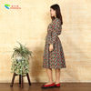 Square Pocket Ladies Long Sleeve Dresses Flower Base Drawstring Waist Design