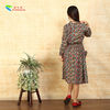 Square Pocket Ladies Long Sleeve Dresses Flower Base Drawstring Waist Design