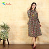 Square Pocket Ladies Long Sleeve Dresses Flower Base Drawstring Waist Design