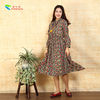 Square Pocket Ladies Long Sleeve Dresses Flower Base Drawstring Waist Design