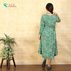 Green Bottom White Flower Simple Long Sleeve Dresses Pull Rope To Collect Waist Design
