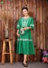 Fashionable Tunic Green Embroidered Cotton Maxi Dress Aunty Shrink For Summer