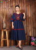 Navy Blue Embroidered Cotton Dress Women Elegant And Comfortable Tunic