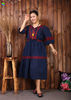 Navy Blue Embroidered Cotton Dress Women Elegant And Comfortable Tunic