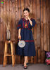 Navy Blue Embroidered Cotton Dress Women Elegant And Comfortable Tunic