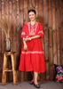 Round Neck Chinese Embroidery Dress , Red Cotton Dress Lightweight For Women