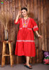Round Neck Chinese Embroidery Dress , Red Cotton Dress Lightweight For Women