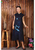 Dark Blue Long Cotton Dresses , Layered Design Chinese Traditional Dress For Girl
