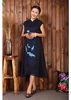 Dark Blue Long Cotton Dresses , Layered Design Chinese Traditional Dress For Girl