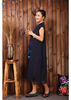 Dark Blue Long Cotton Dresses , Layered Design Chinese Traditional Dress For Girl