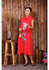 Sleeveless Women Red Embroidered Cotton Dress With Cheongsam Type Buckle