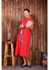 Sleeveless Women Red Embroidered Cotton Dress With Cheongsam Type Buckle