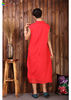 Sleeveless Women Red Embroidered Cotton Dress With Cheongsam Type Buckle