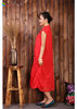 Sleeveless Women Red Embroidered Cotton Dress With Cheongsam Type Buckle