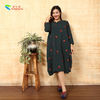 Handmade Button Long Sleeve Long Cotton Dress Circular Collar Cutting Pattern