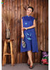 Summer Blue Sleeveless Linen Dress , Embroidered Chinese Dress For Ladies