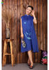 Summer Blue Sleeveless Linen Dress , Embroidered Chinese Dress For Ladies