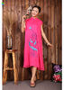 Pink Chinese Embroidery Dress , L XL XXL Cotton Sleeveless Maxi Dress