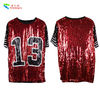 Red Black Plus Size Party Womens Sequin Clothing Round Neck Elbow Sleeve