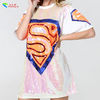 White Color Diamond Womens Sequin Clothing Jersey Mini T Shirt Dress