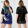 Breathable Sparkle Bling Sequin T Shirt Dress With Numbers Anti - Shrink