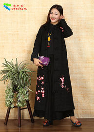 Black Cotton Embroidery Fabric Floral Print Coats