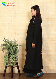 Black Cotton Embroidery Fabric Floral Print Coats