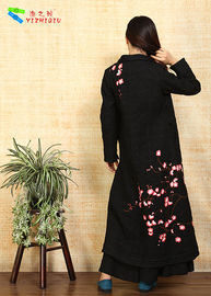 Black Cotton Embroidery Fabric Floral Print Coats
