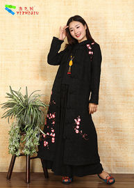 Black Cotton Embroidery Fabric Floral Print Coats