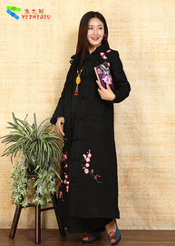 Black Cotton Embroidery Fabric Floral Print Coats