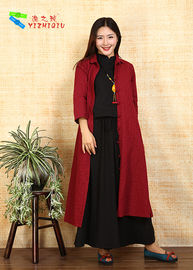 Long Red Turn - Down Collar Women Cotton Coat No Hooded For Autumn And Winter