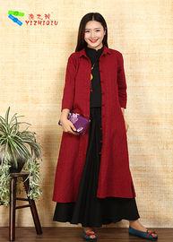 Long Red Turn - Down Collar Women Cotton Coat No Hooded For Autumn And Winter