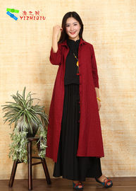 Long Red Turn - Down Collar Women Cotton Coat No Hooded For Autumn And Winter